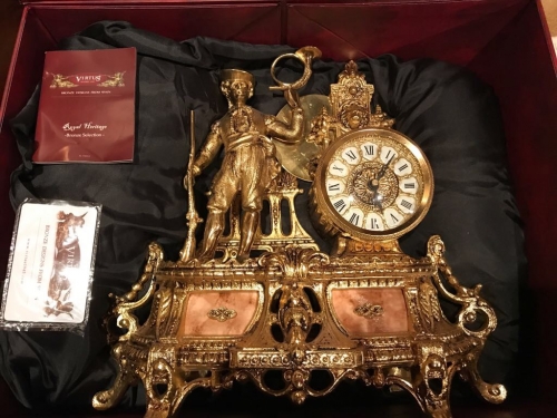 Часы каминные "Охотник" Испания, позолота, мрамор